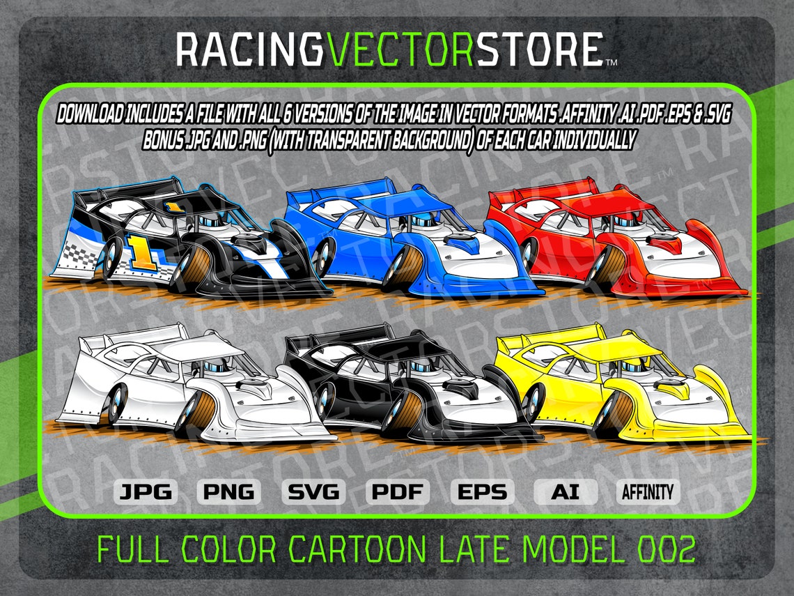 Cartoon Dirt Late Model Race Car Highly Detailed FULL COLOR Clip Art ...