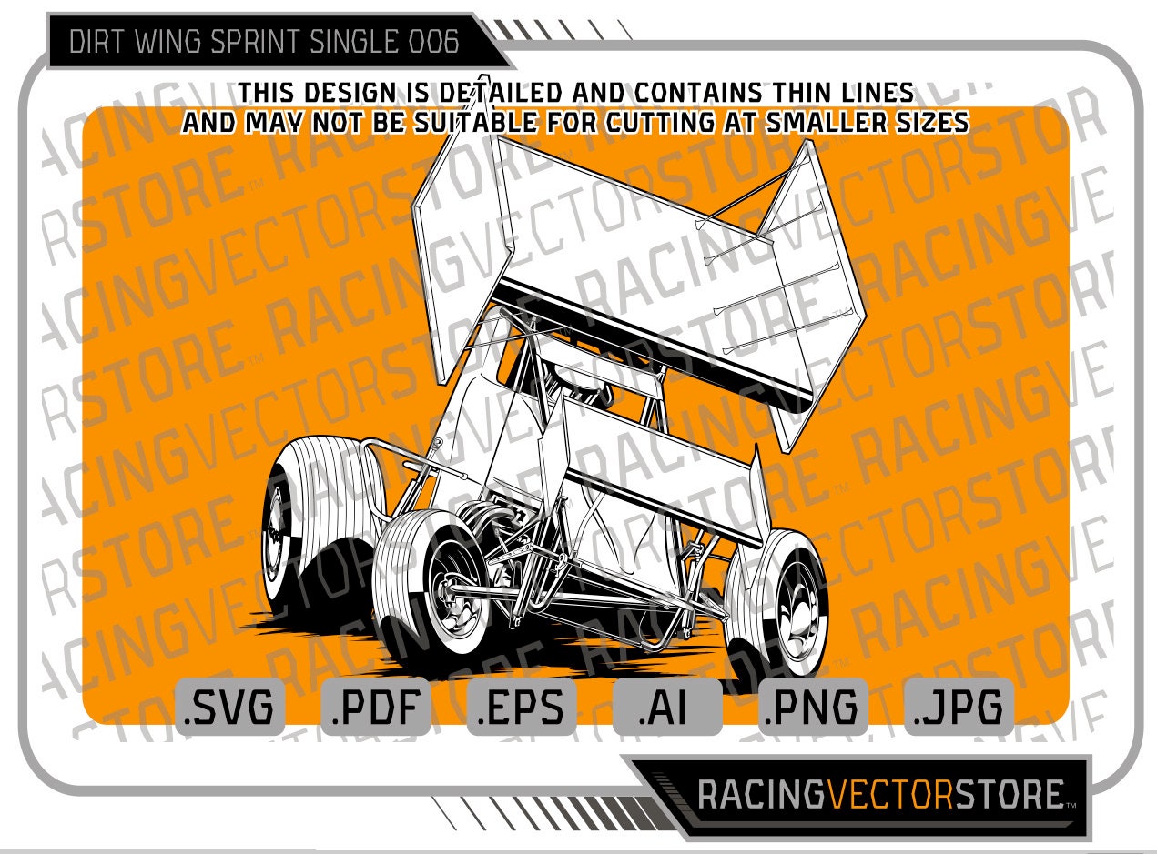 Dirt Track Winged Sprint Car Race Car Highly Detailed Image in .svg .ai ...