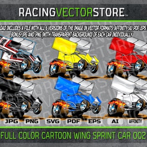 Cartoon Wing Sprint Car Race Car Highly Detailed FULL COLOR Clip Art ...