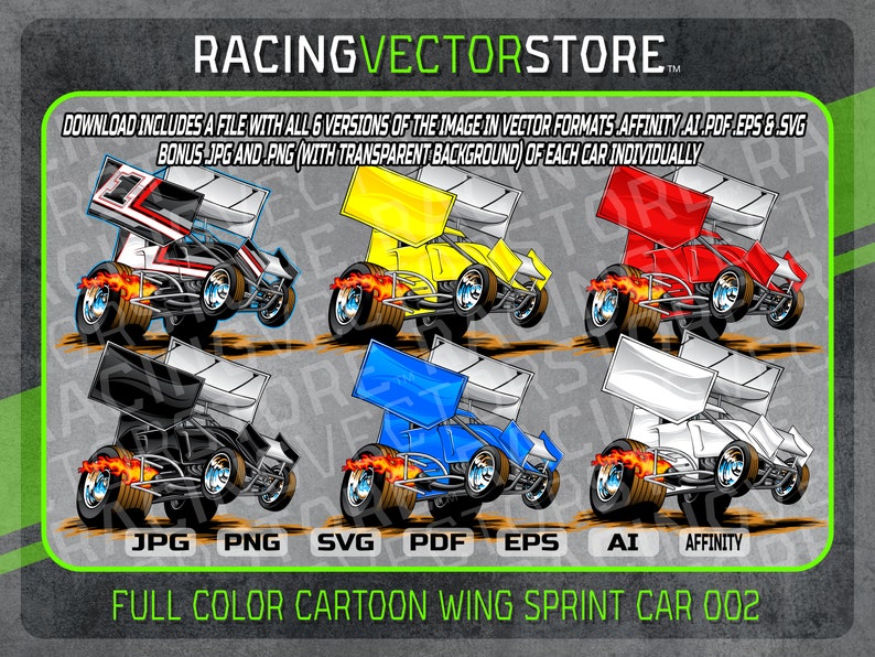 Cartoon Wing Sprint Car Race Car Highly Detailed FULL COLOR Clip Art ...