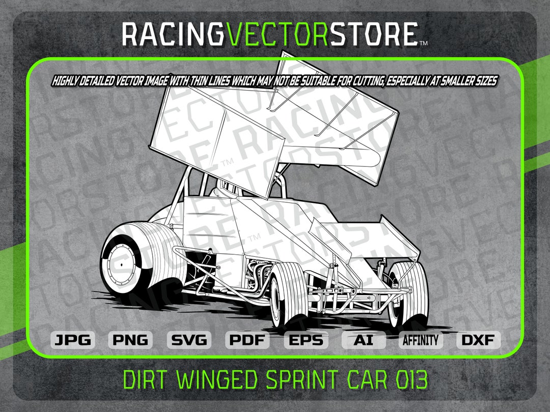 Dirt Winged Sprint Race Car Vintage Highly Detailed Vector Image in ...