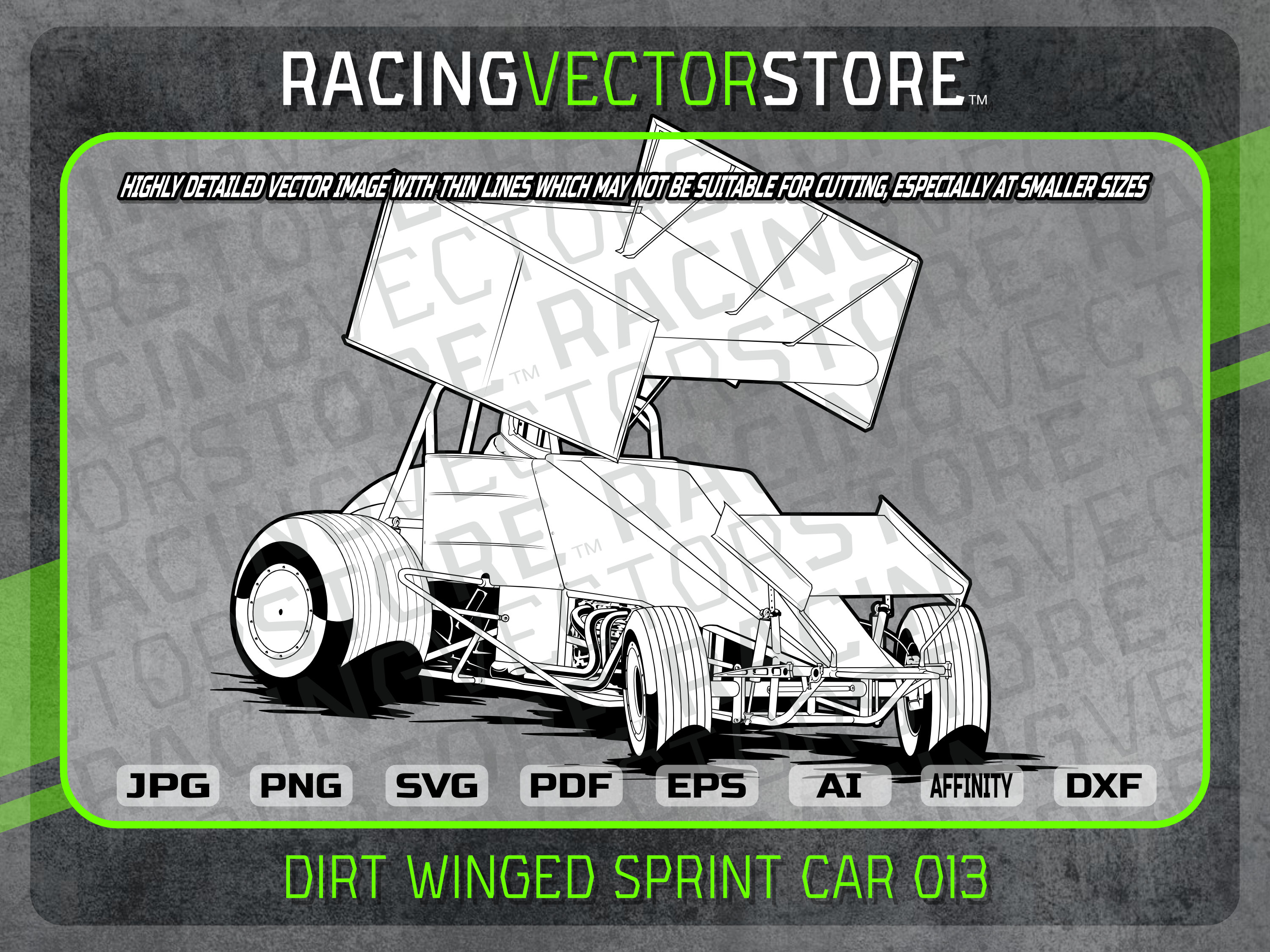 Dirt Winged Sprint Race Car Vintage Highly Detailed Vector Image in ...
