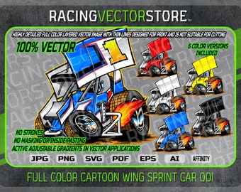 Cartoon Wing Sprint Car Race Car Highly Detailed FULL COLOR Clip Art ...