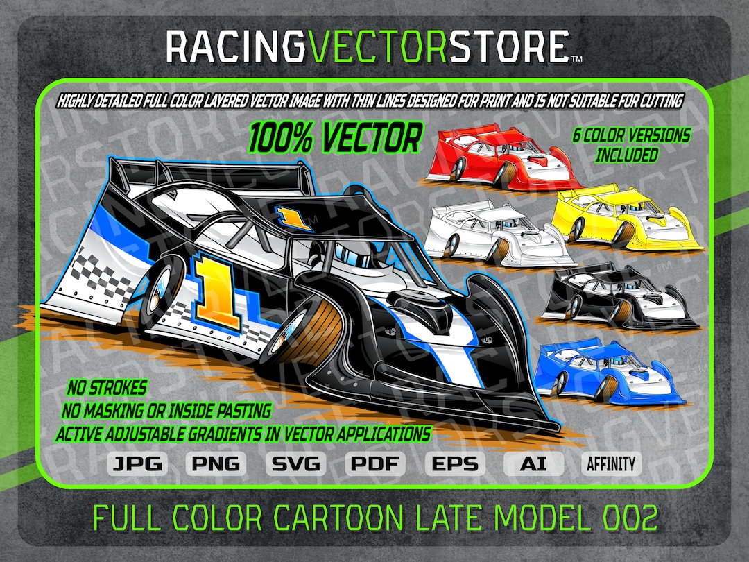 Cartoon Dirt Late Model Race Car Highly Detailed FULL COLOR Clip Art ...