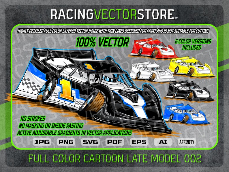 Cartoon Dirt Late Model Race Car Highly Detailed FULL COLOR Clip Art ...
