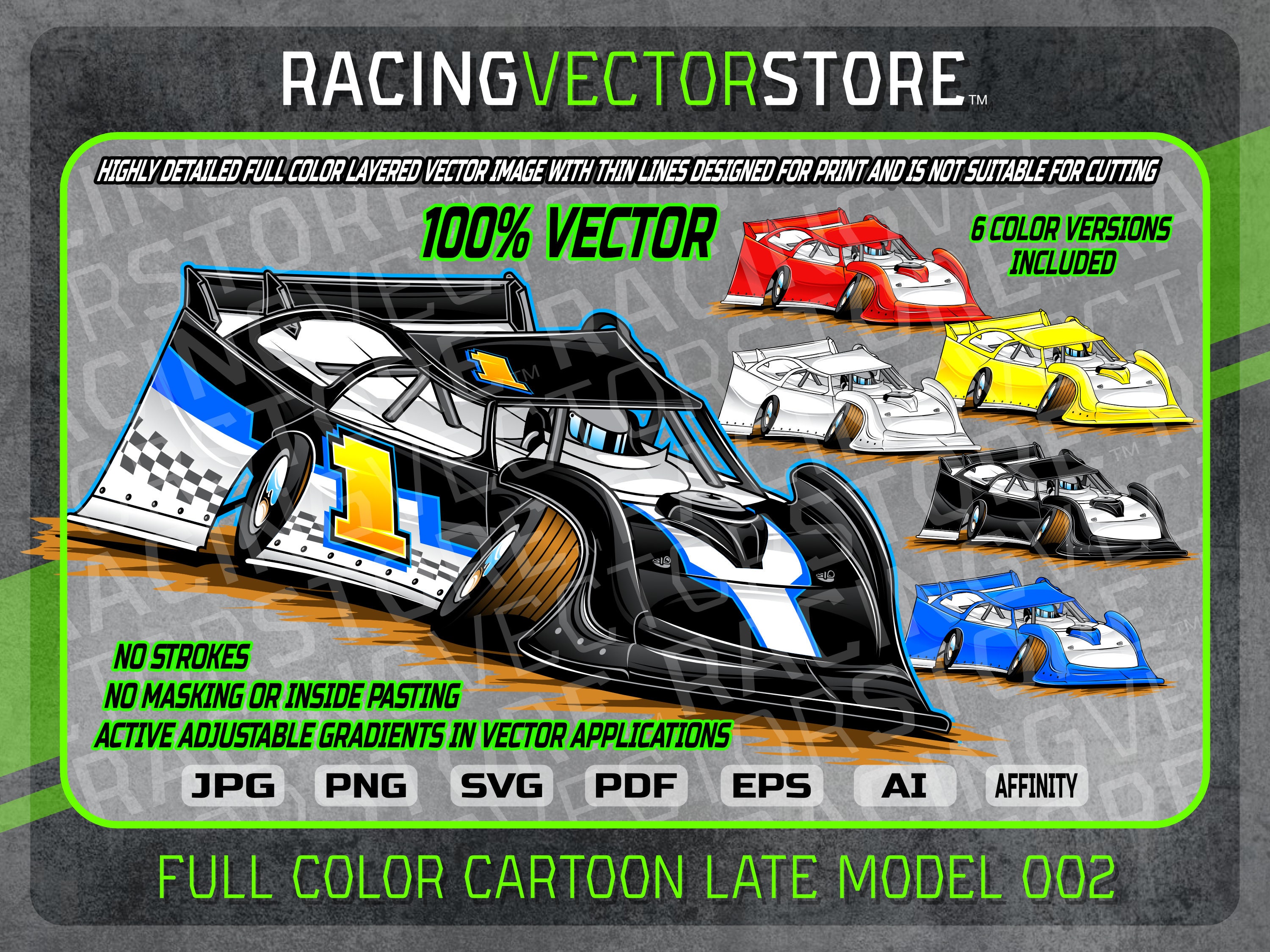 Cartoon Dirt Late Model Race Car Highly Detailed FULL COLOR Clip Art ...