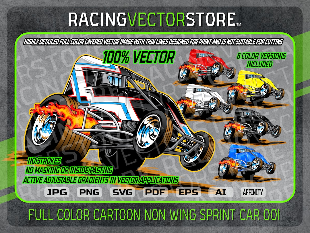 Cartoon Non Wing Sprint Car Race Car Highly Detailed FULL COLOR Clip ...