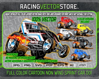 Cartoon Wing Sprint Car Race Car Highly Detailed FULL COLOR Clip Art ...