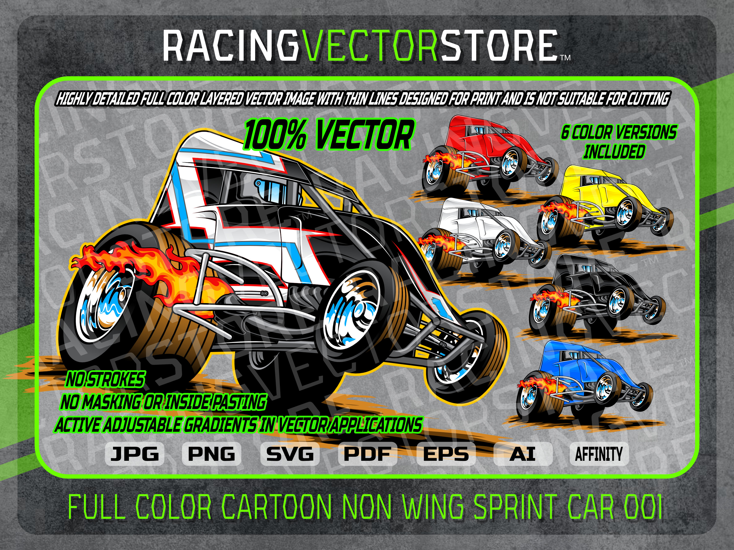 Cartoon Non Wing Sprint Car Race Car Highly Detailed FULL COLOR Clip ...