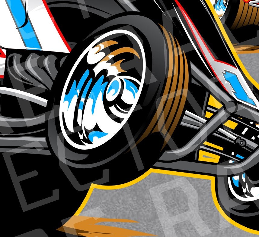 Cartoon Non Wing Sprint Car Race Car Highly Detailed FULL COLOR Clip ...