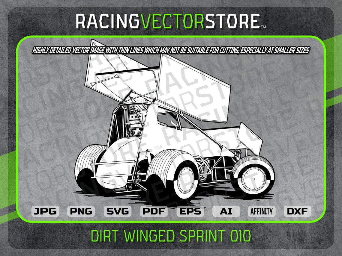 Dirt Winged Sprint Race Car Highly Detailed Vector Image in - Etsy