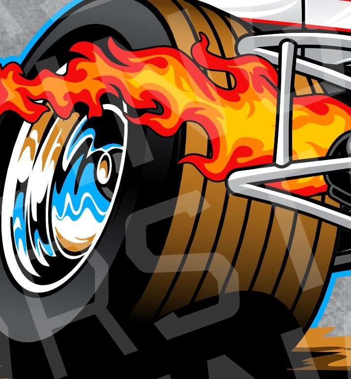 Cartoon Wing Sprint Car Race Car Highly Detailed FULL COLOR Clip Art ...