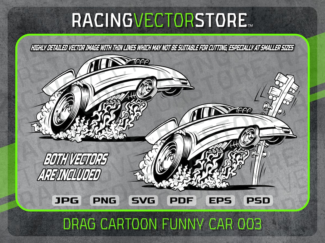 Drag Racing Cartoon Funny Car Race Car Highly Detailed Image in .svg ...