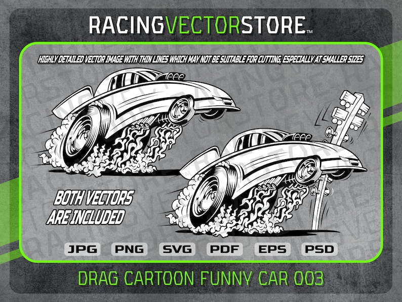 Drag Racing Cartoon Funny Car Race Car Highly Detailed Image in .svg ...