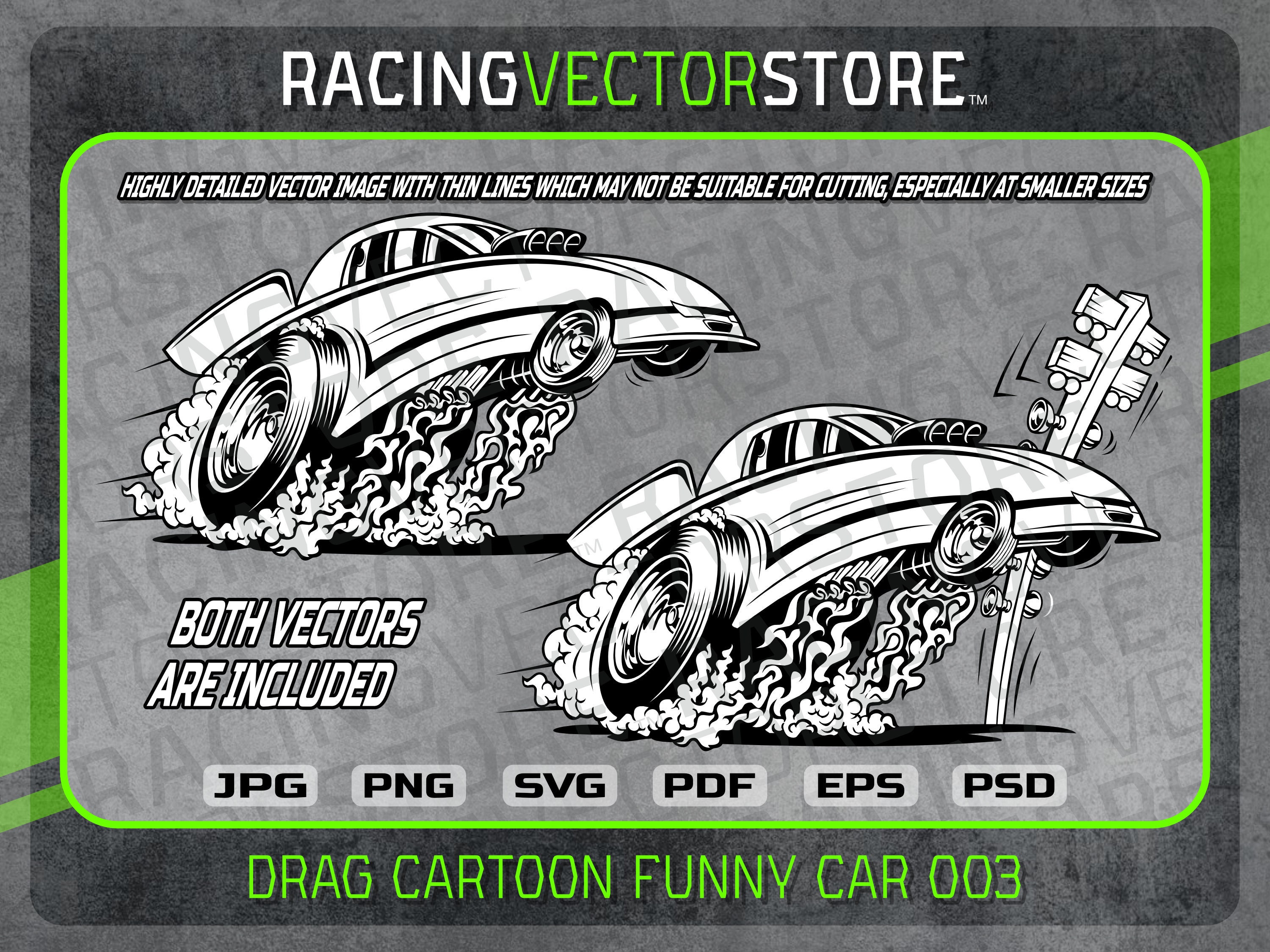 Drag Racing Cartoon Funny Car Race Car Highly Detailed Image in .svg ...