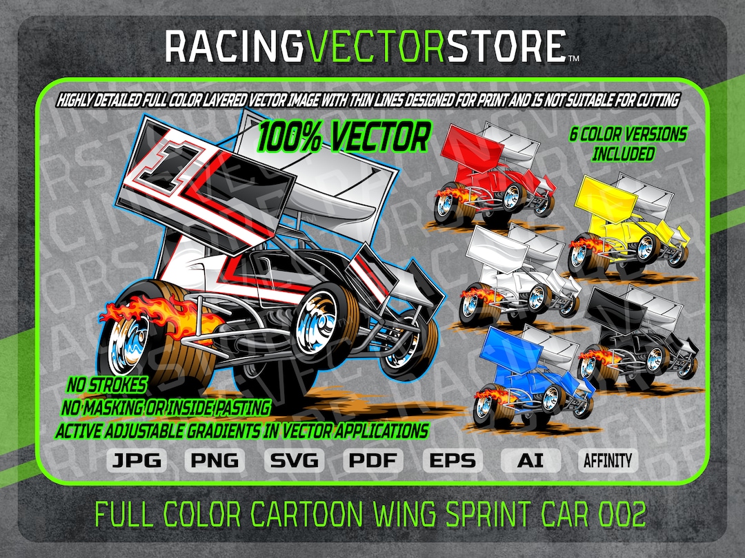 Cartoon Wing Sprint Car Race Car Highly Detailed FULL COLOR Clip Art ...