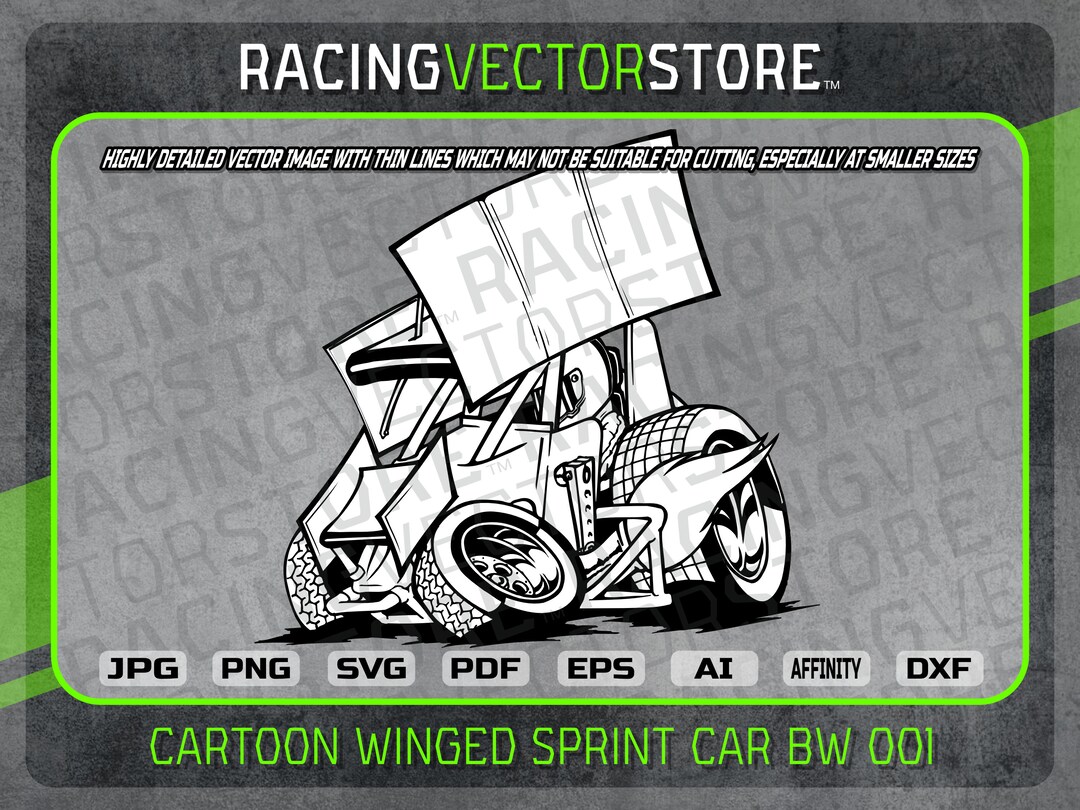 Cartoon Dirt Winged Sprint Race Car Highly Detailed Vector Image in ...