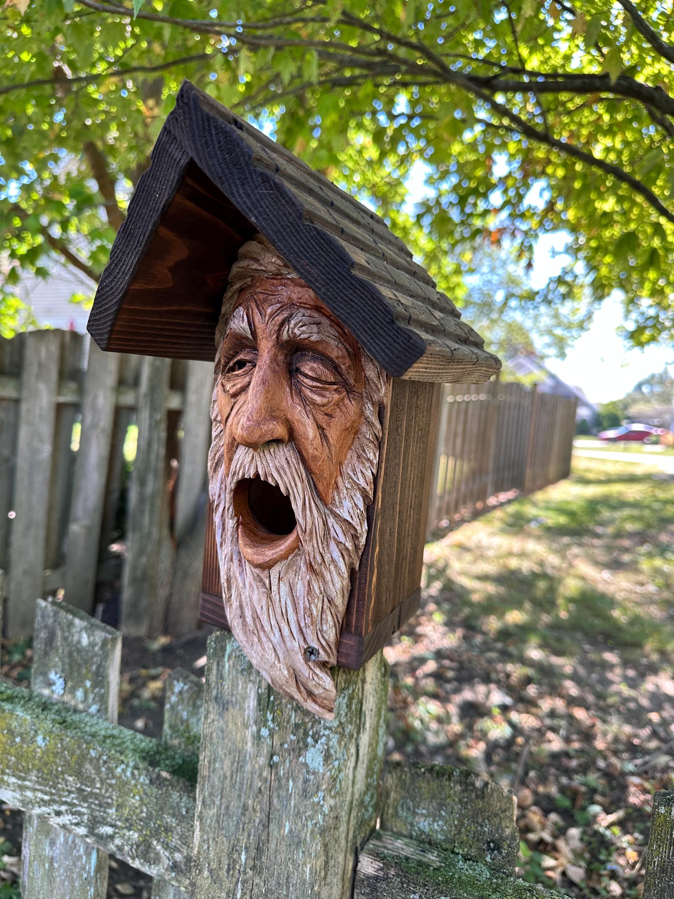 Sleepy Old Wood Spirit Birdhouse - Etsy