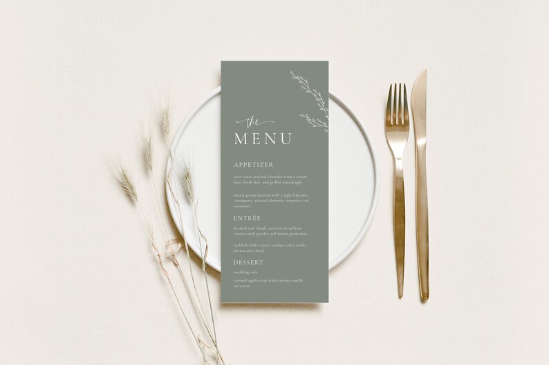 Sage Green Wedding Menu Template | Modern Green Wedding Menu | Simple ...