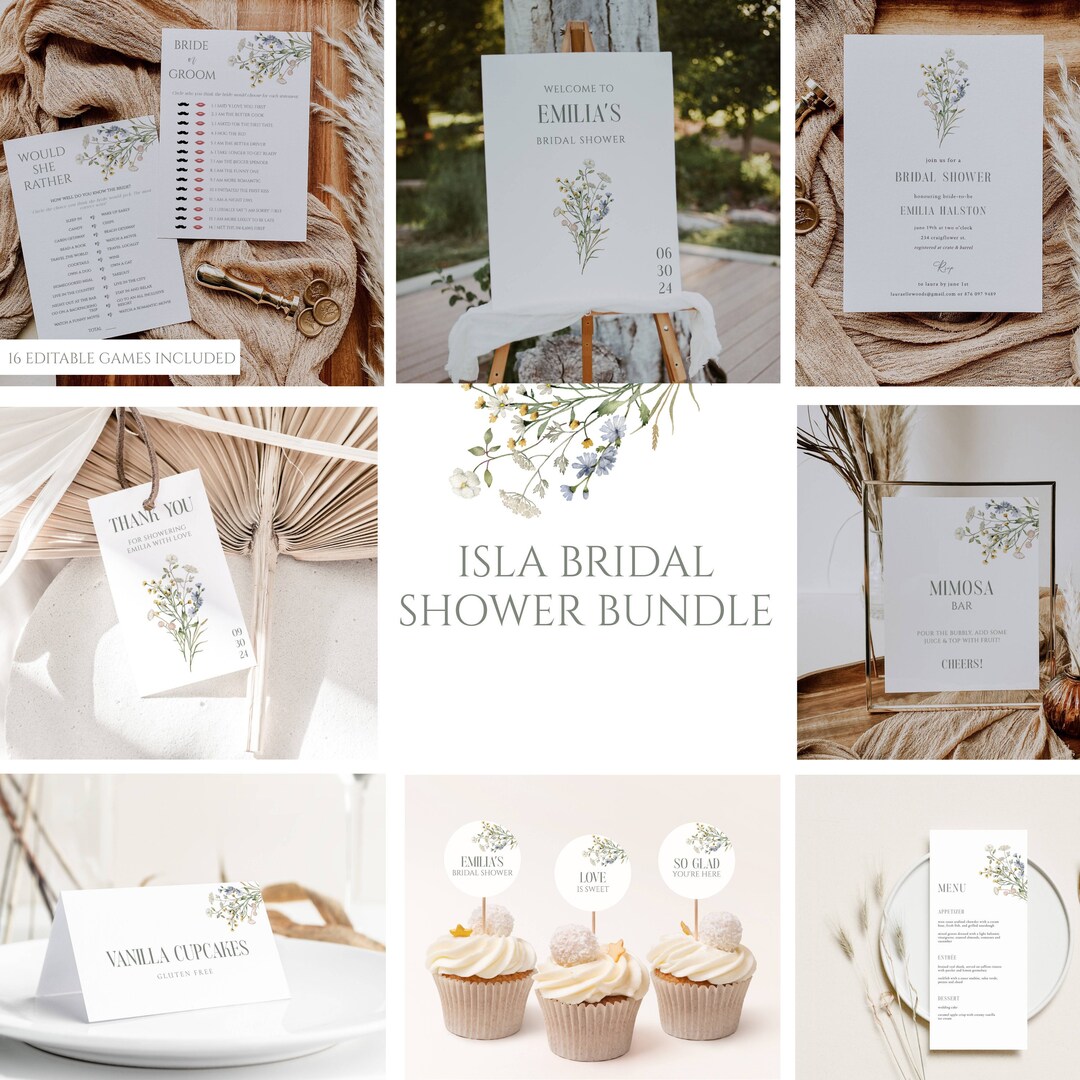 ISLA Boho Bridal Shower Invitation Template Bundle | Printable Floral ...