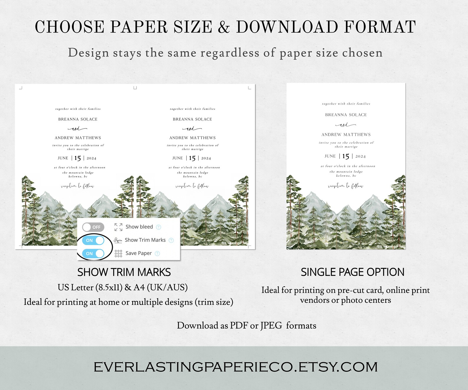 DANA Rustic Mountain Wedding Invitation Set Including Details and RSVP Forest Wedding Invitation ...