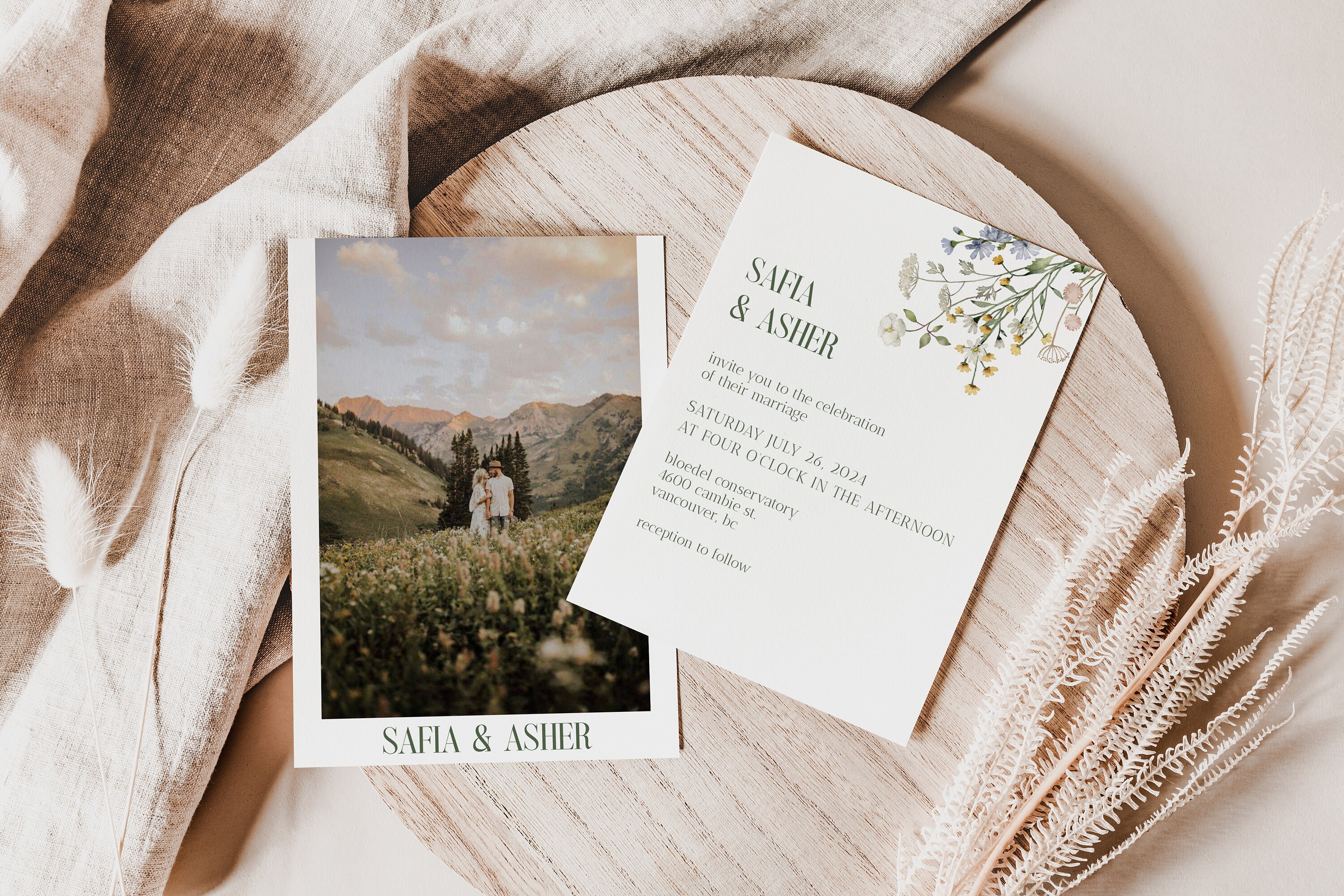 ISLA Blue Wildflower Wedding Invitation Template Boho - Etsy