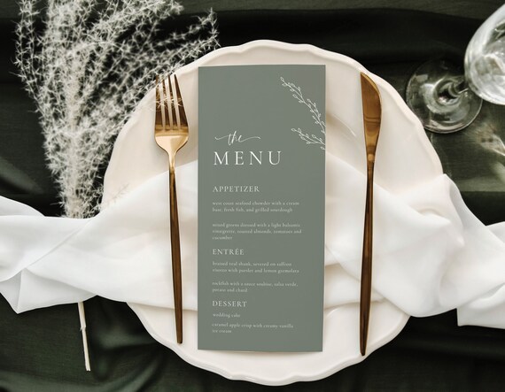 Sage Green Wedding Menu Template Modern Green Wedding Menu - Etsy