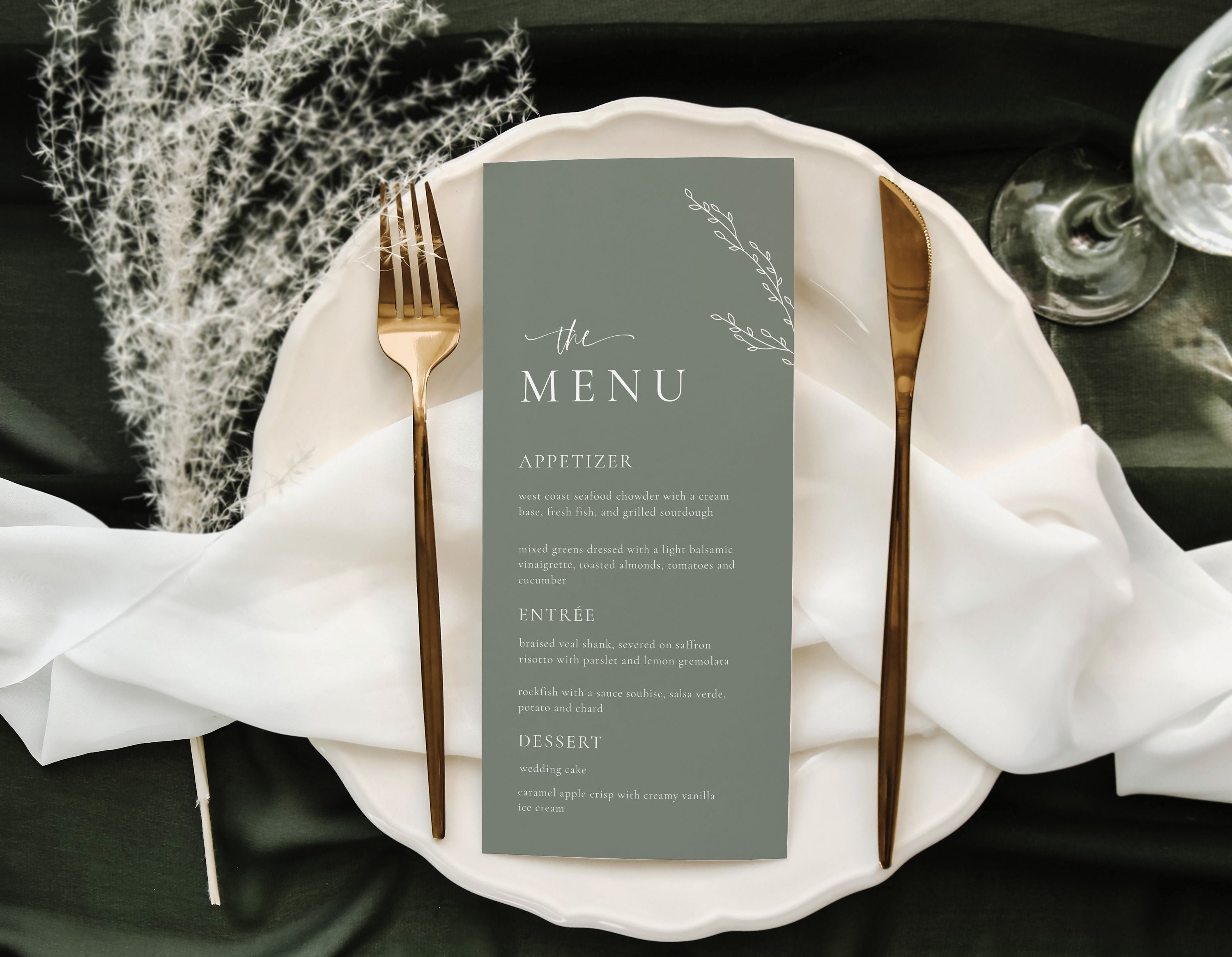 Sage Green Wedding Menu Template Modern Green Wedding Menu Simple ...
