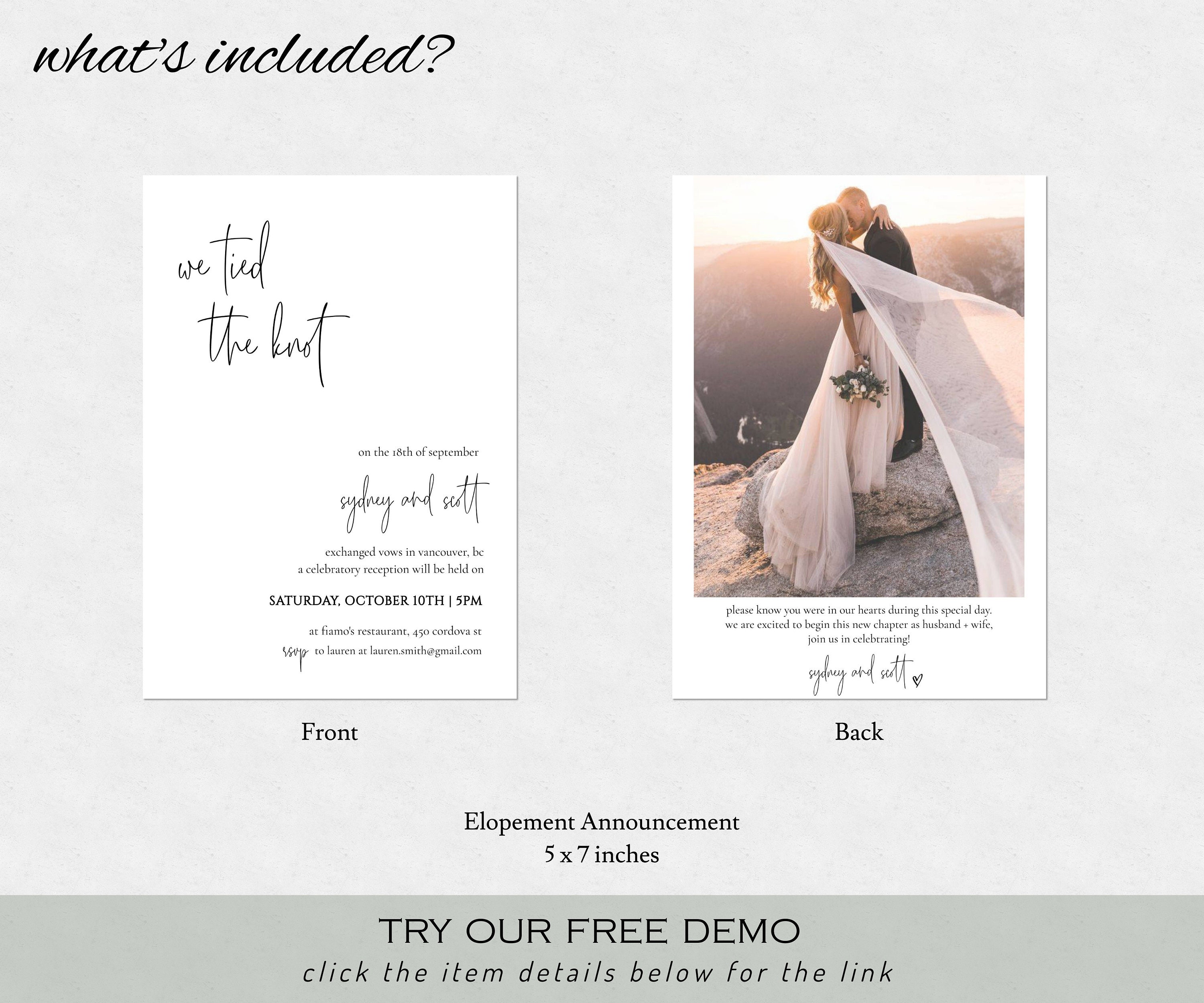 Modern Elopement Announcement Template Minimalist We Tied Knot Card ...