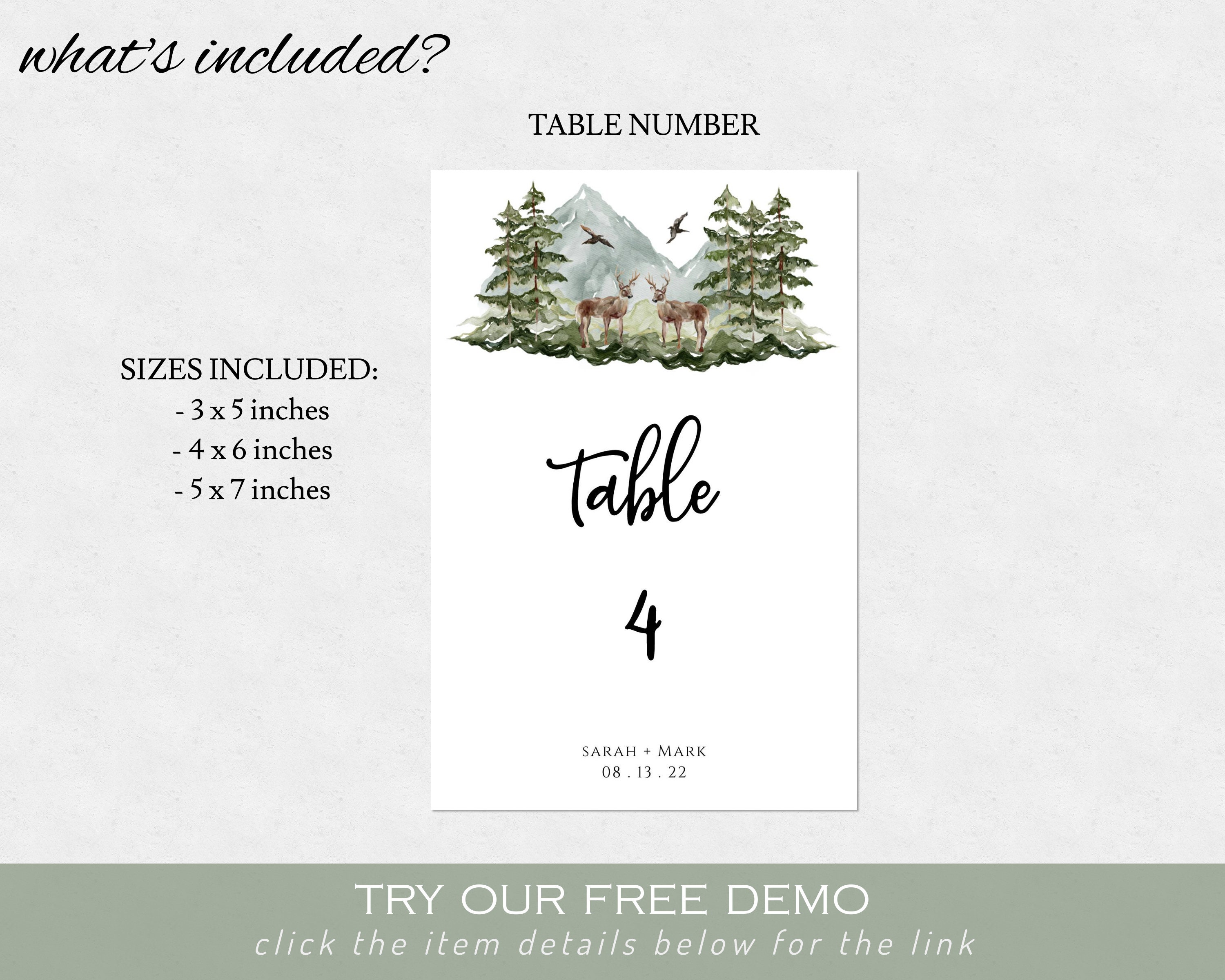 FOREST Wedding Table Numbers | Mountain Table Numbers | Editable ...
