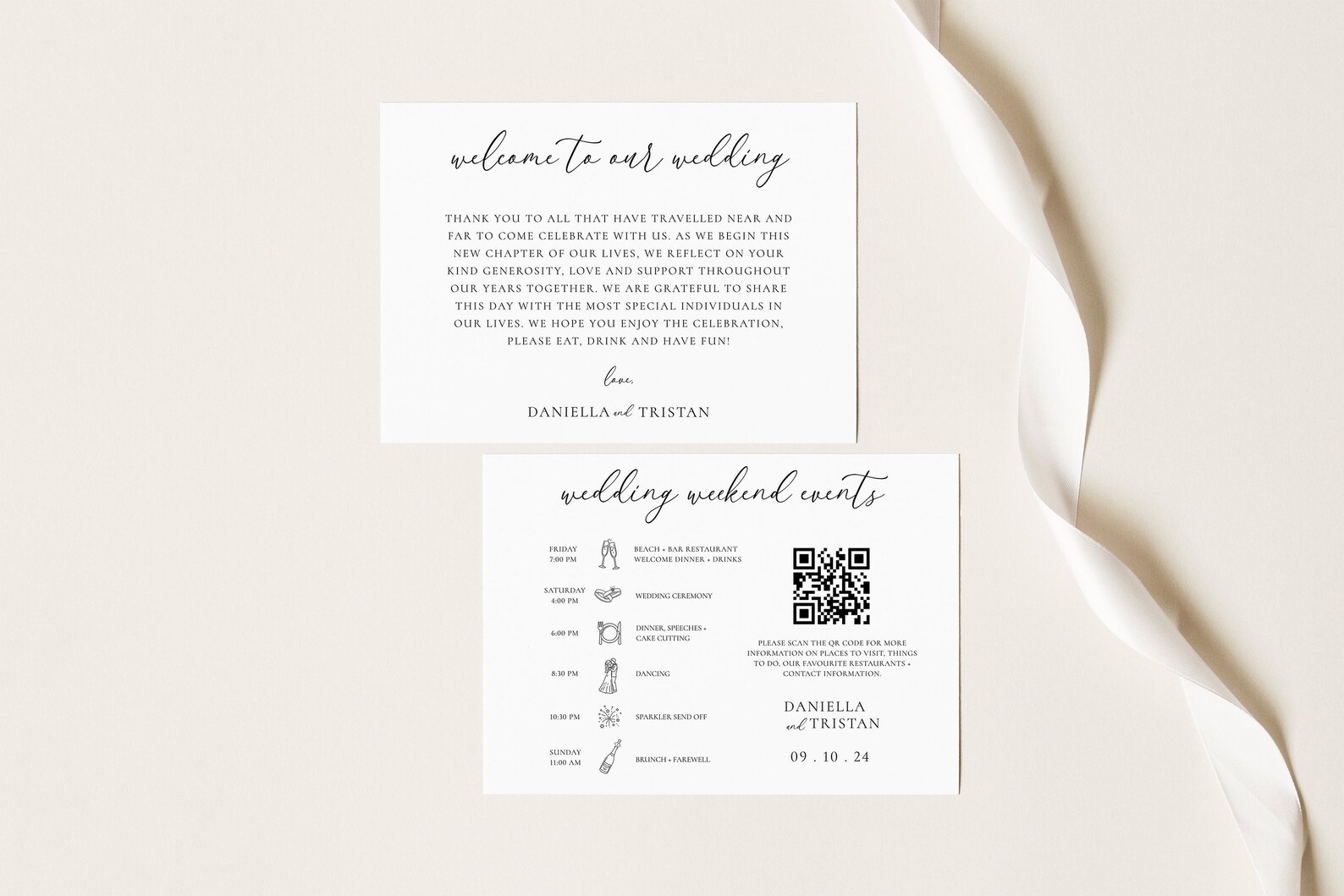 QR Code Welcome Wedding Program Template Minimalist Wedding - Etsy Canada