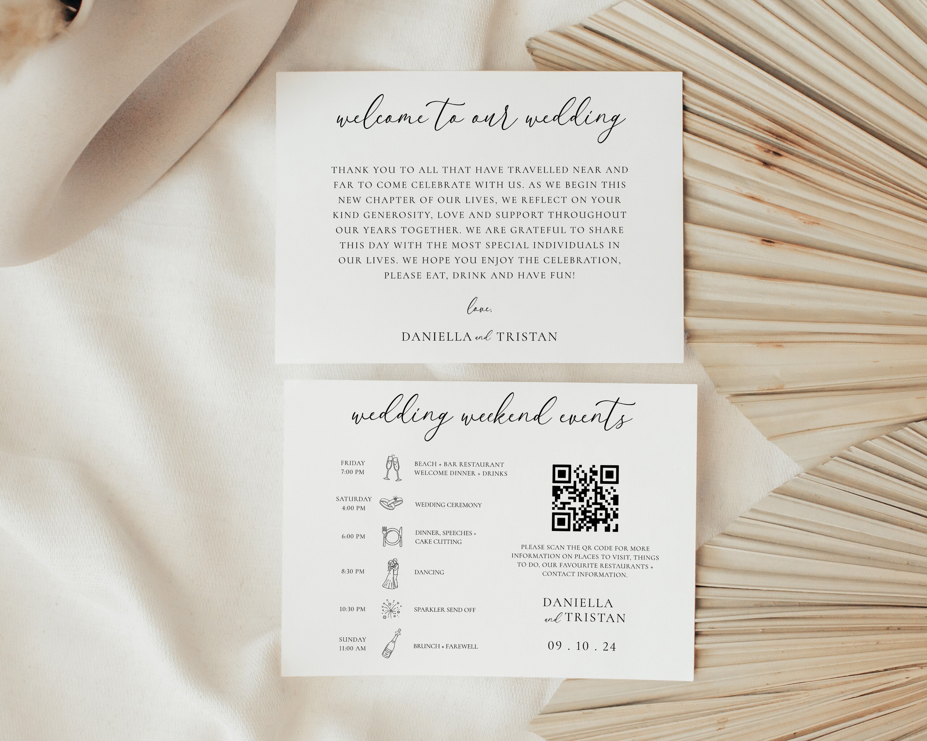 QR Code Welcome Wedding Program Template Minimalist Wedding Timeline ...