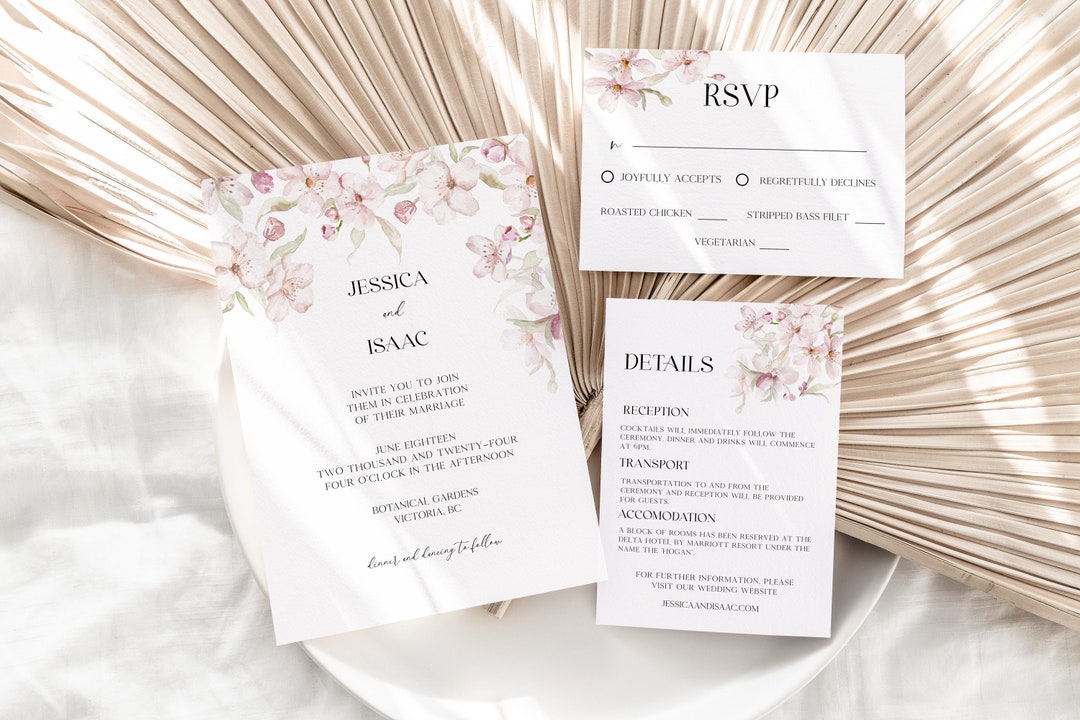 ANA Floral Wedding Invitation Set Template | Boho Cherry Blossom ...