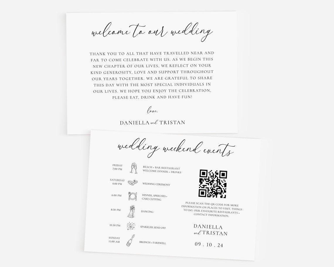 QR Code Welcome Wedding Program Template Minimalist Wedding - Etsy Canada