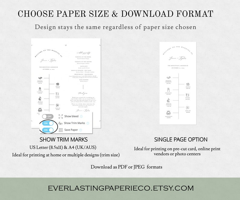Minimalist Arch Wedding Program Template Editable Timeline - Etsy