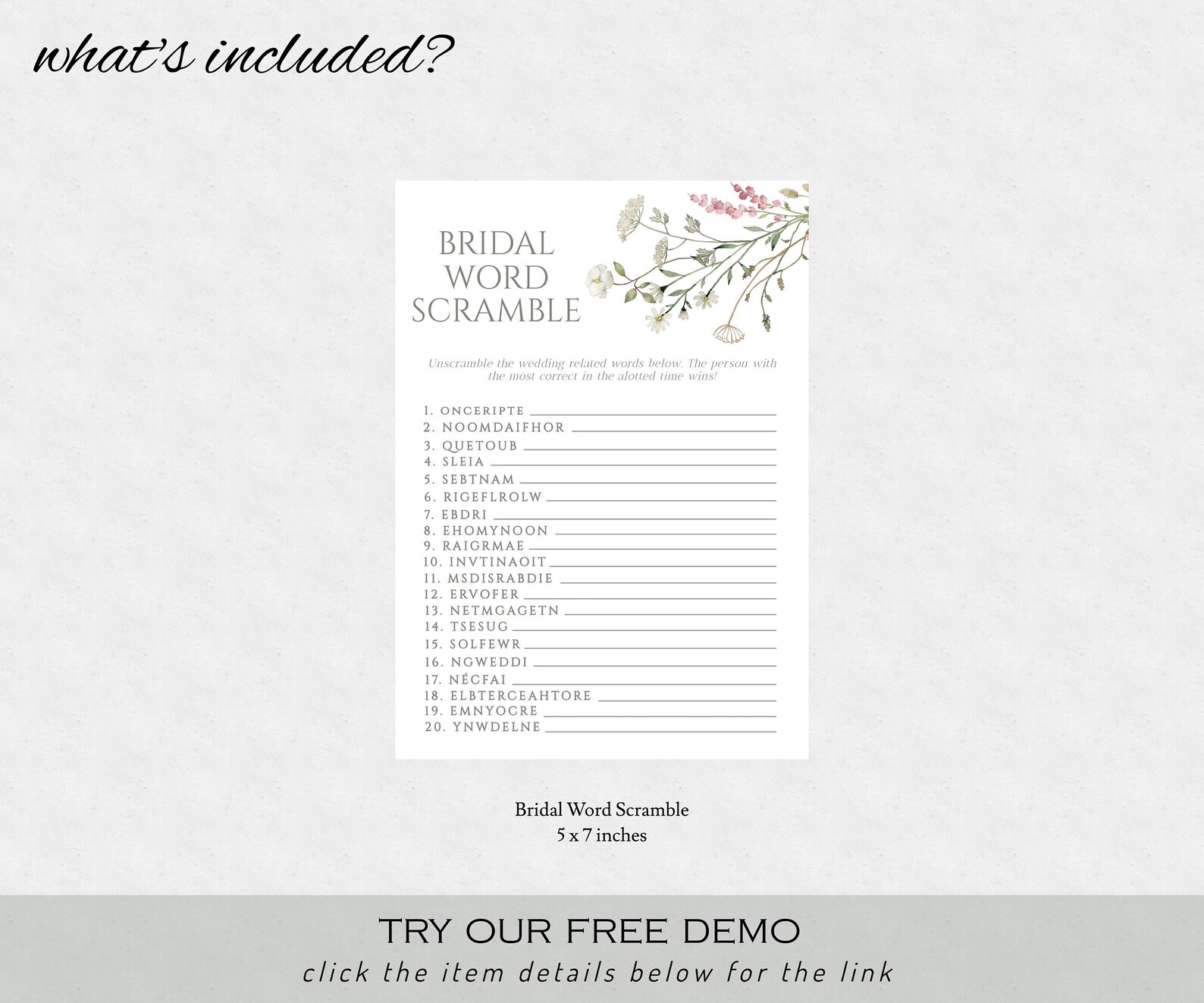 ISLA Word Scramble Bridal Shower Game Printable Floral Couples Shower ...