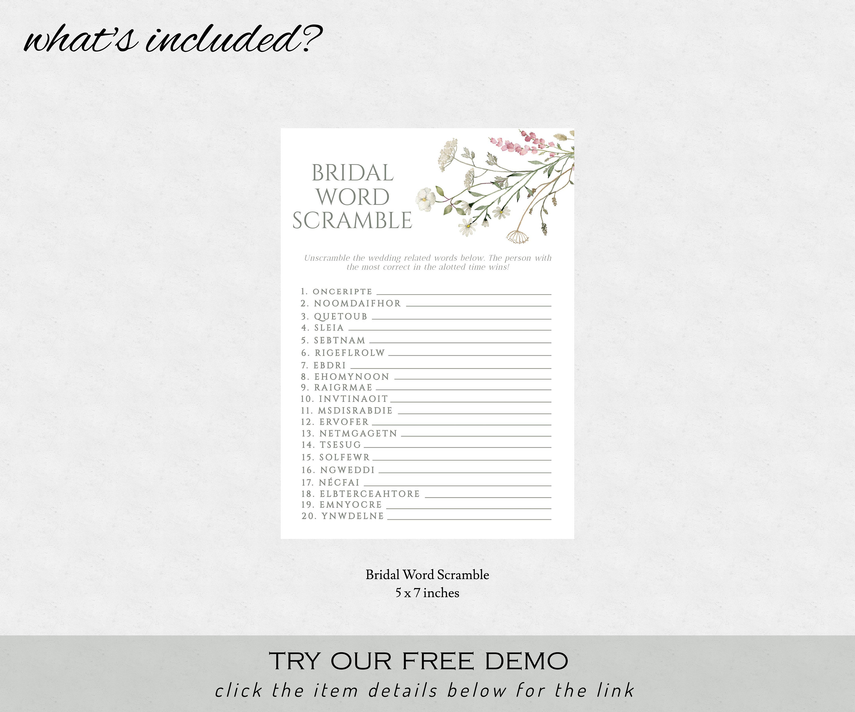 ISLA Word Scramble Bridal Shower Game Printable Floral Couples Shower ...