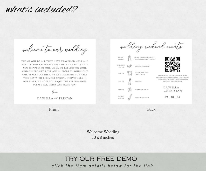 QR Code Welcome Wedding Program Template Minimalist Wedding Timeline ...