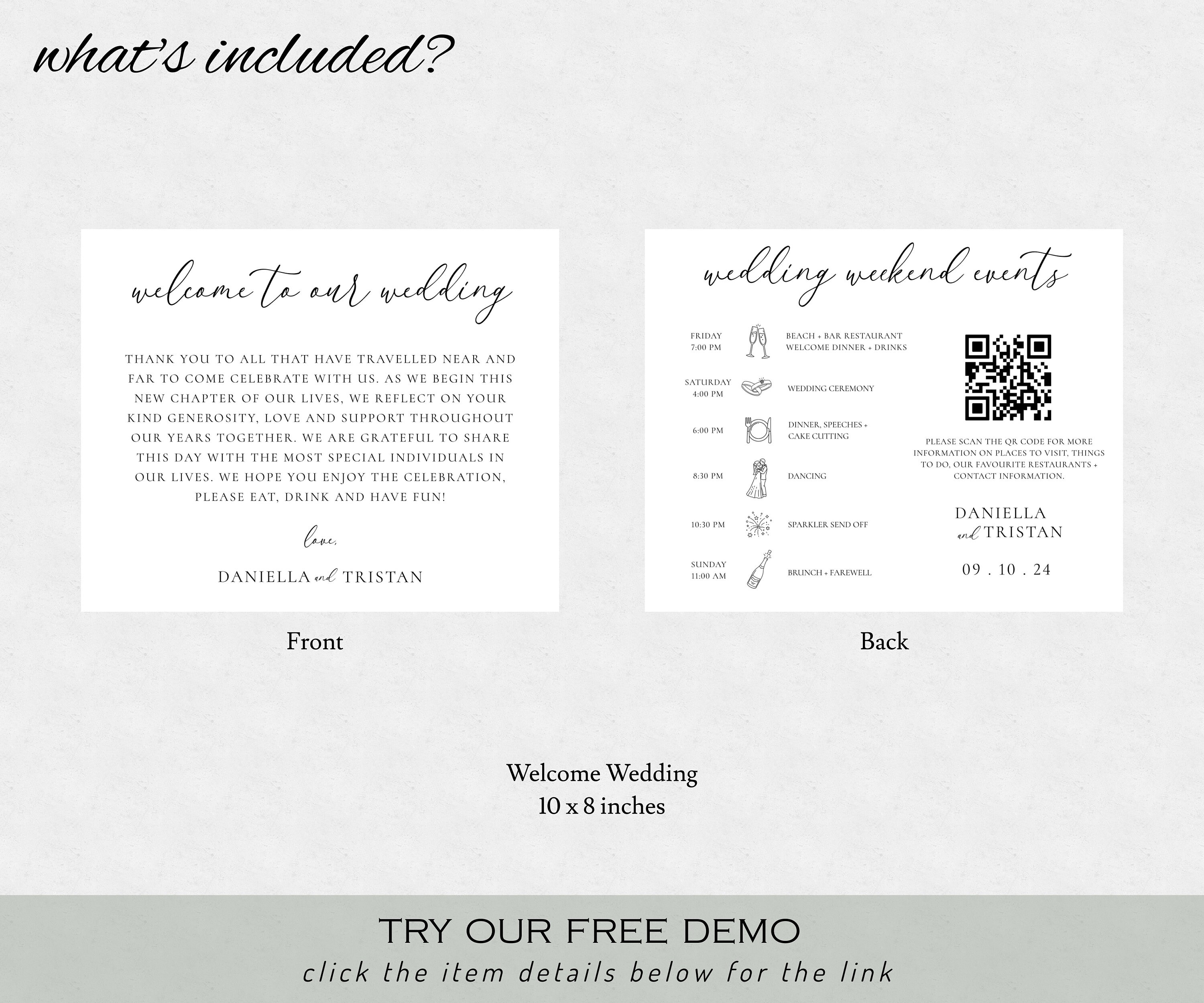 QR Code Welcome Wedding Program Template Minimalist Wedding Timeline ...