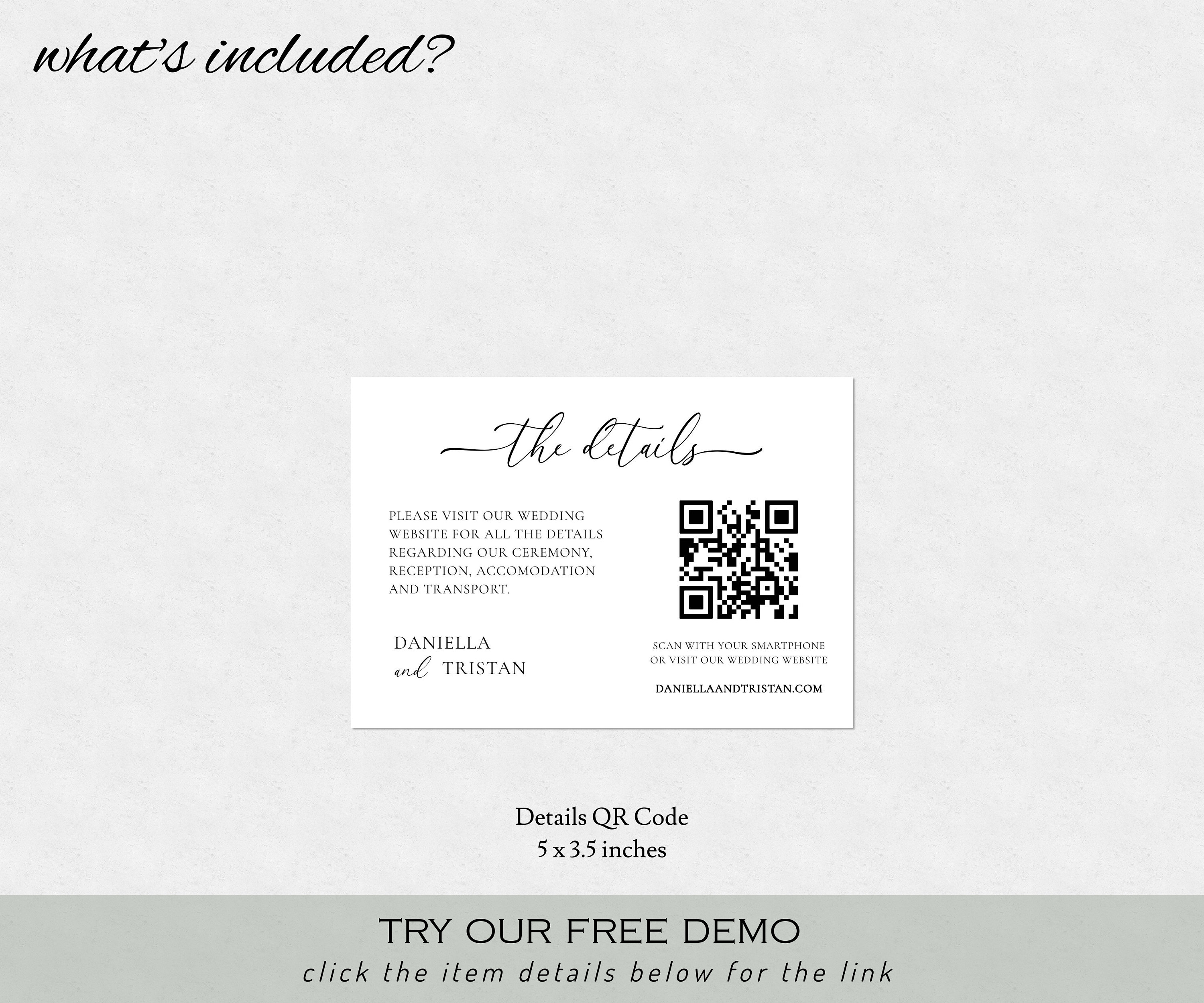 QR Code Details Card Simple Modern Details Card With QR Code Wedding ...
