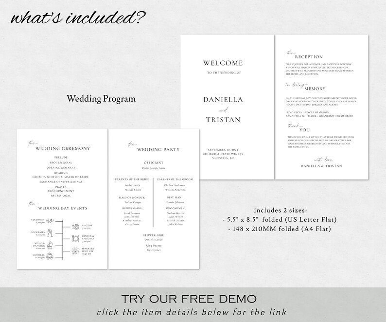 Minimalist Foldable Wedding Program Template | Modern Wedding Timeline ...
