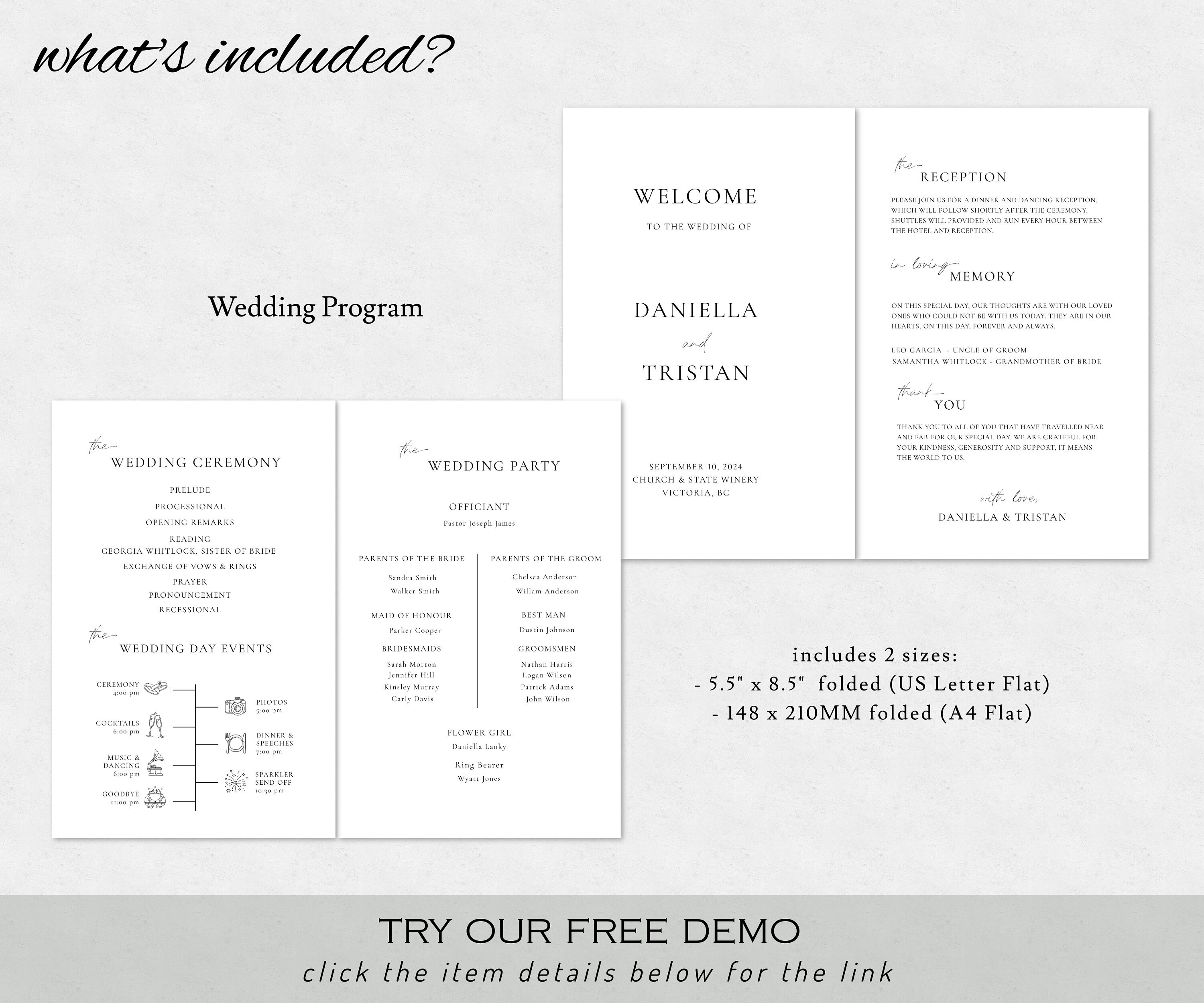 Minimalist Foldable Wedding Program Template | Modern Wedding Timeline ...