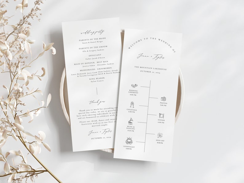 Minimalist Arch Wedding Program Template Editable Timeline - Etsy