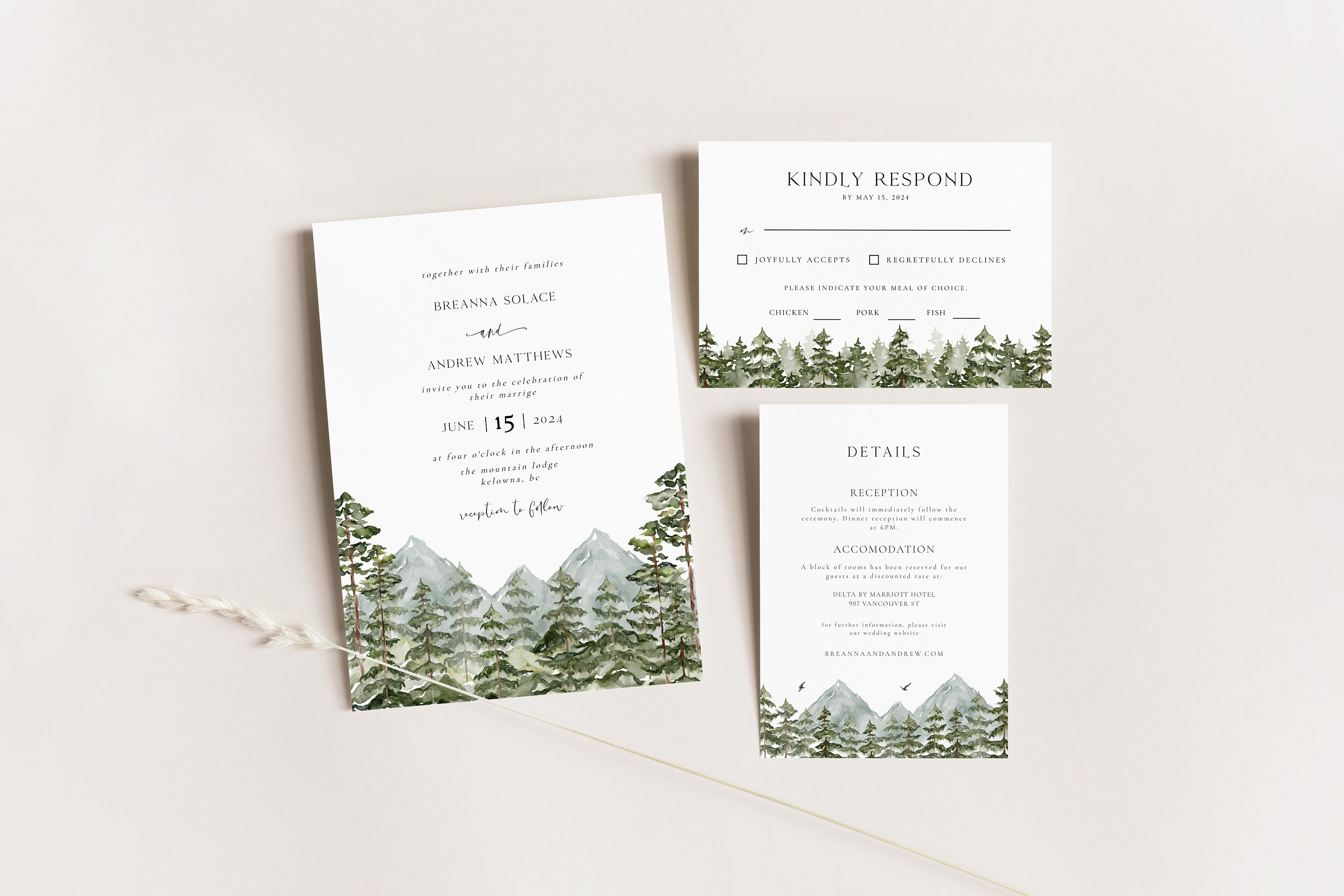 DANA Rustic Mountain Wedding Invitation Set Including Details and RSVP Forest Wedding Invitation ...
