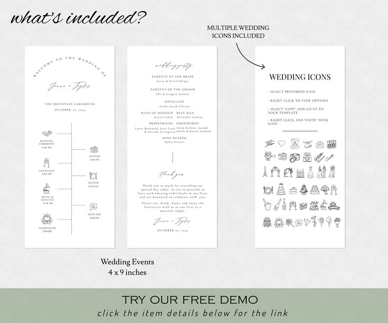 Minimalist Arch Wedding Program Template Editable Timeline - Etsy