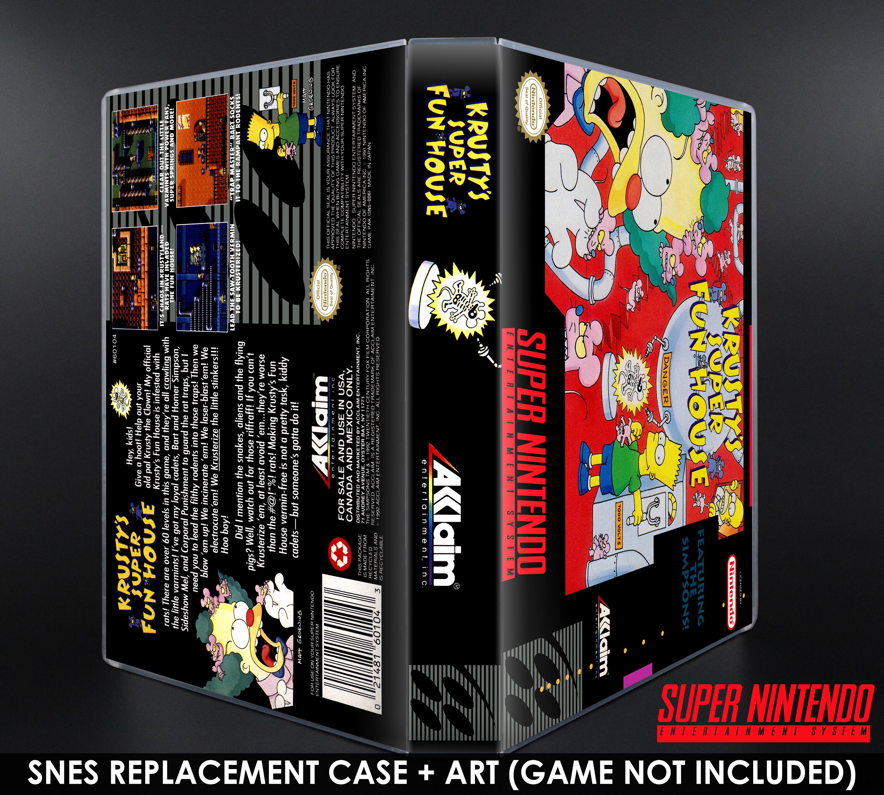 Krusty's Super Fun House SNES Horizontal Case No Game Replacement Storage Case & Box Art - Etsy