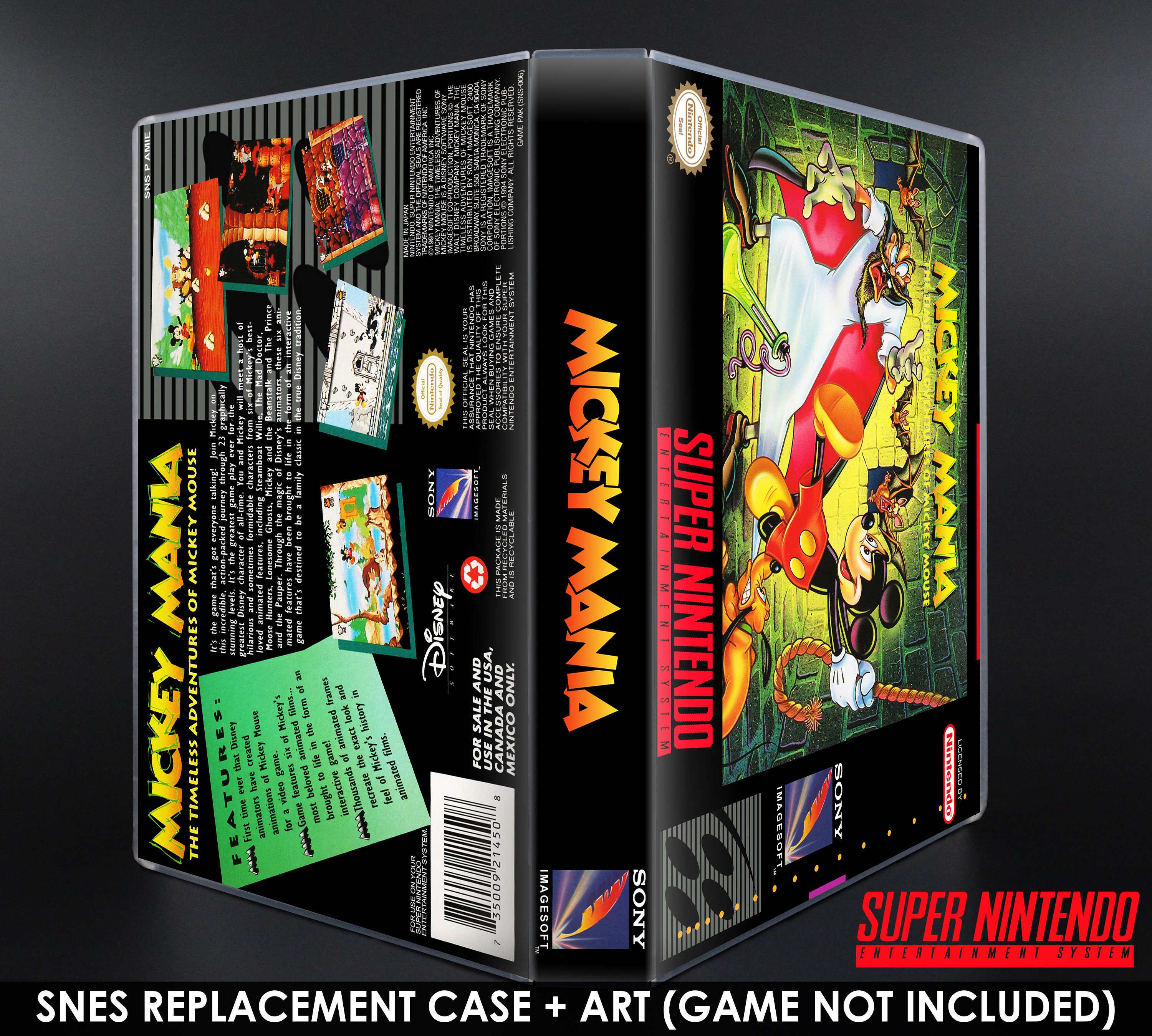 Mickey Mania SNES Horizontal Case No Game Replacement Storage Case ...