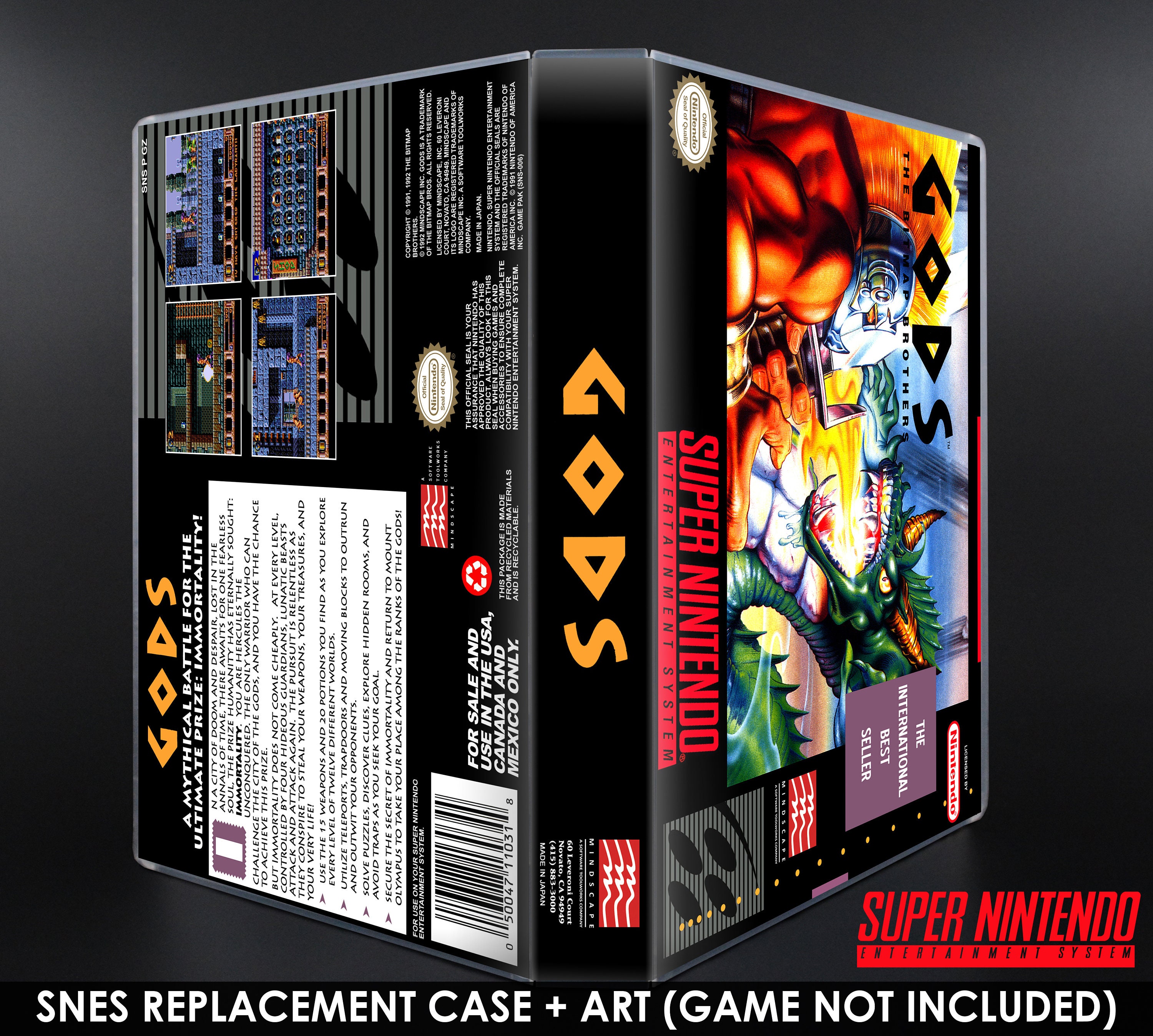 Gods SNES Horizontal Case No Game Replacement Storage Case & Box Art - Etsy