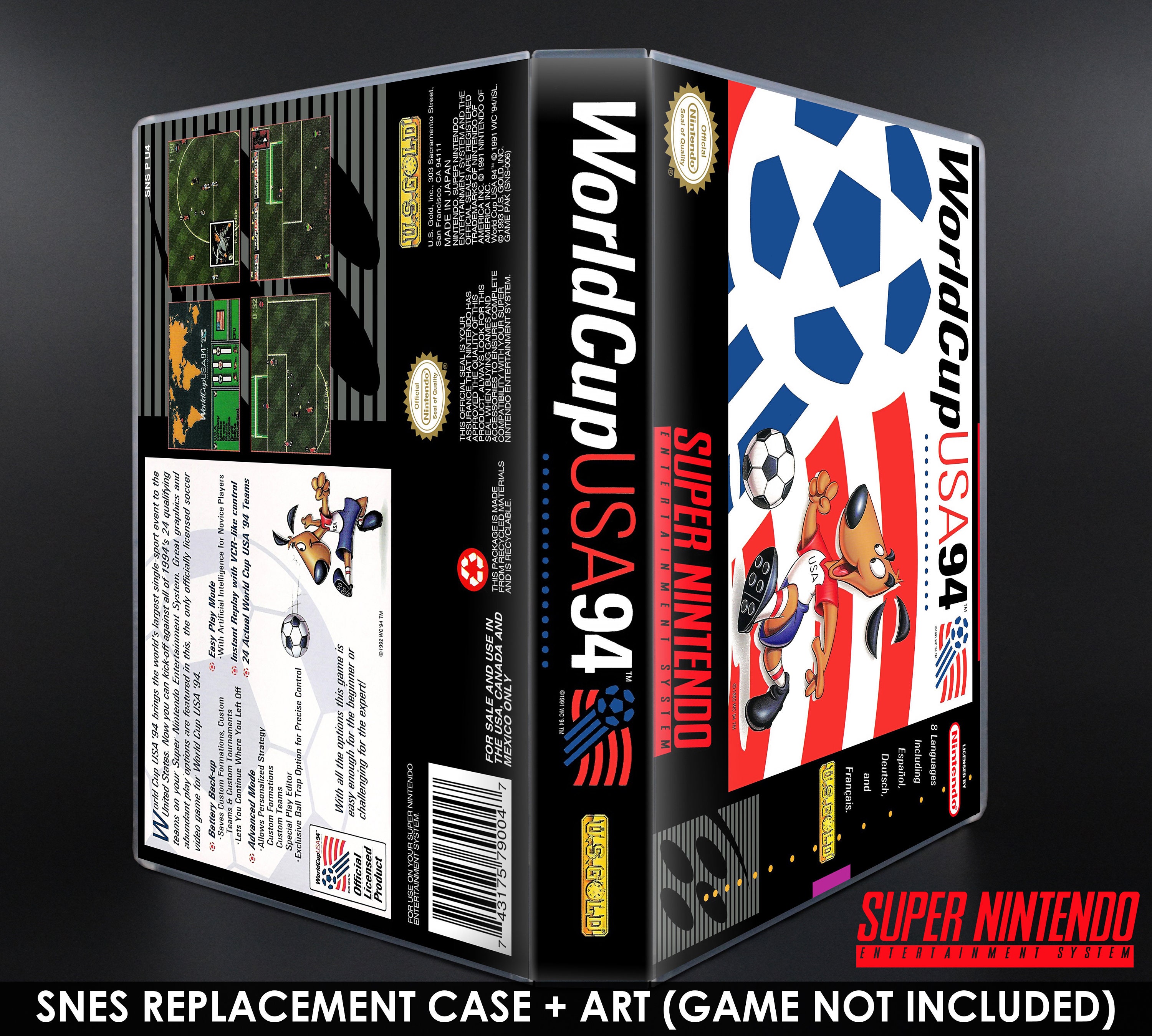 World Cup Soccer USA 94 SNES Horizontal Case No Game Replacement ...