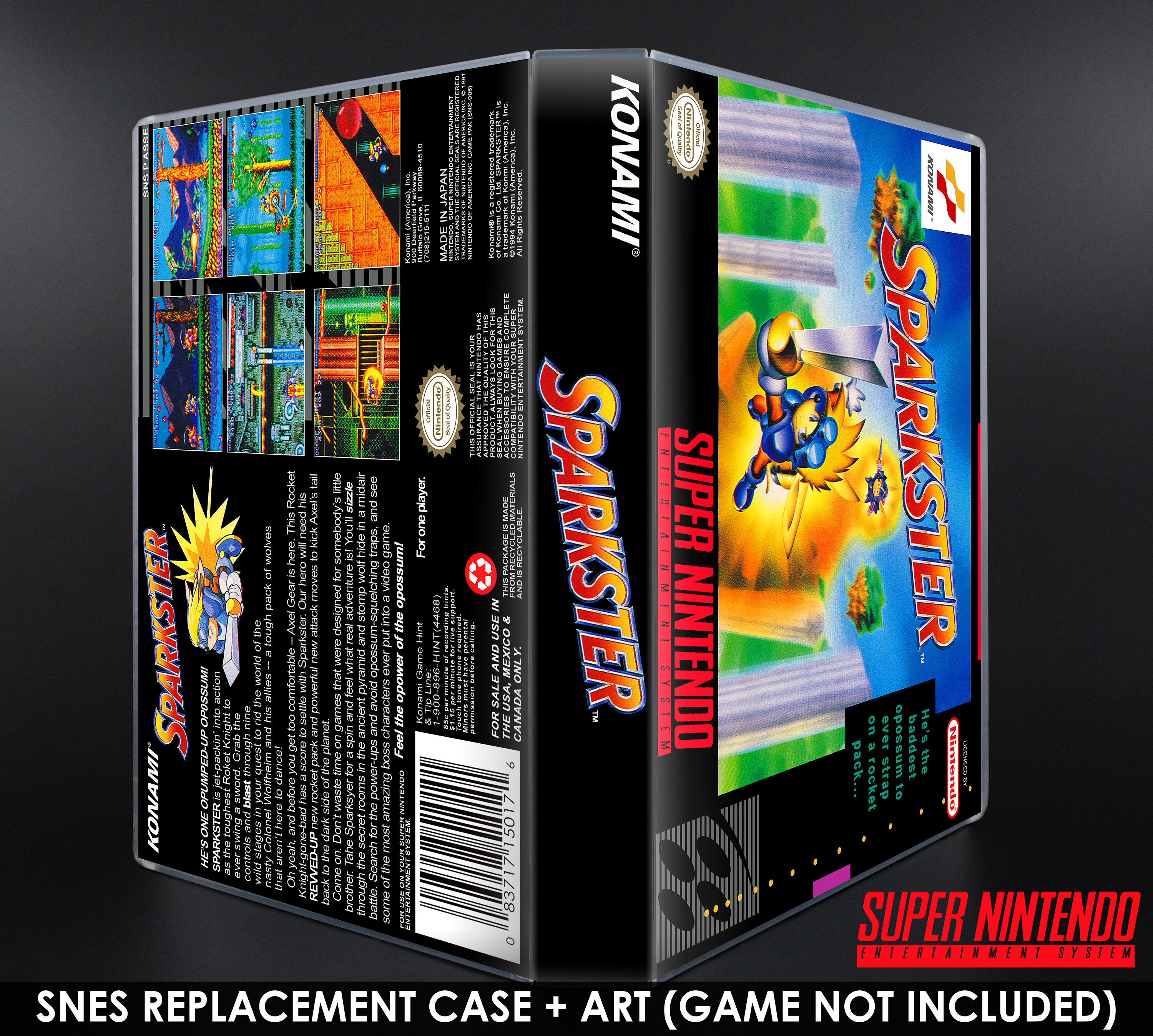 Sparkster SNES Horizontal Case No Game Replacement Storage Case & Box Art Rocket Knight - Etsy